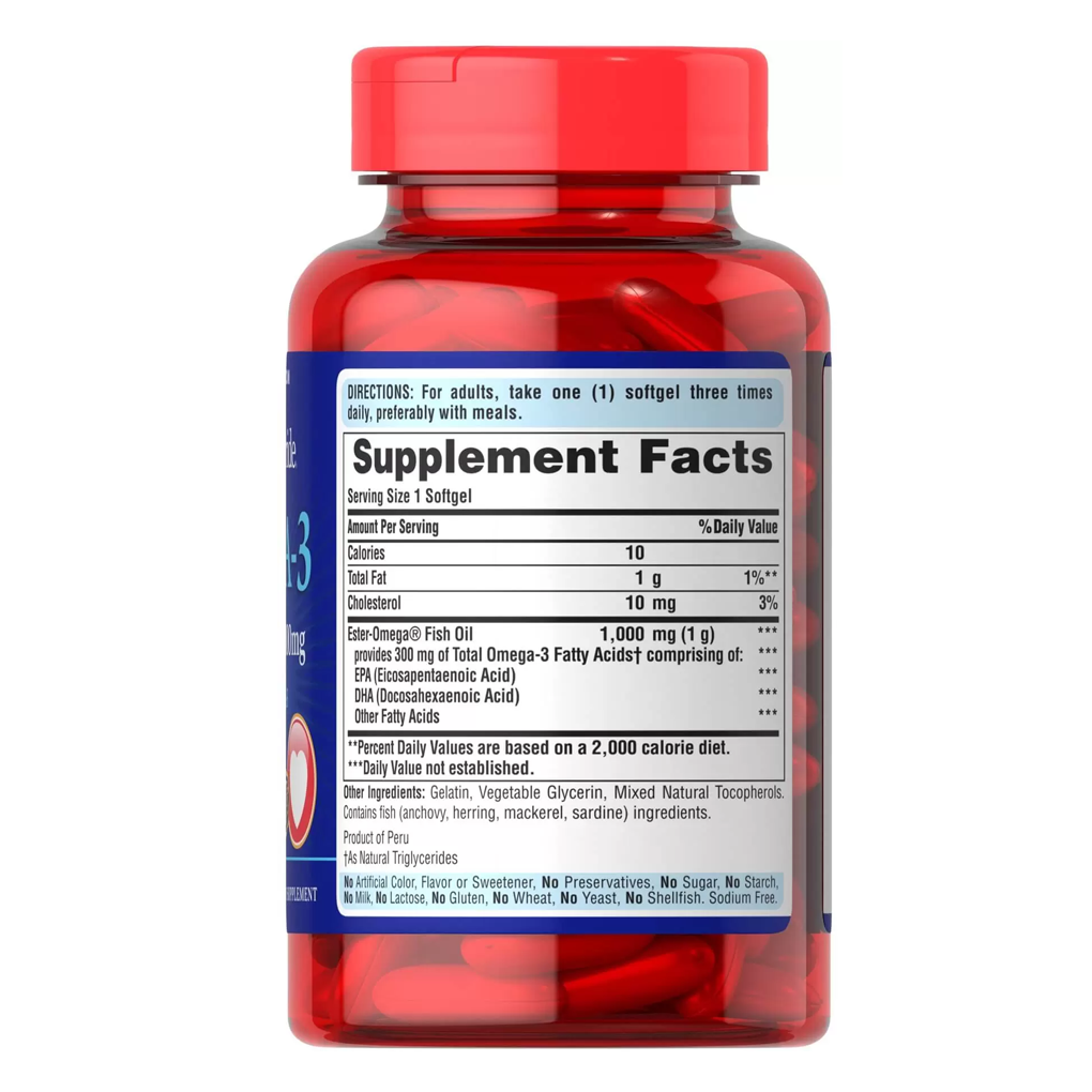 Puritan s Pride Omega-3 Fish Oil 1000 mg (300 mg Active Omega-3) / 100 Softgels